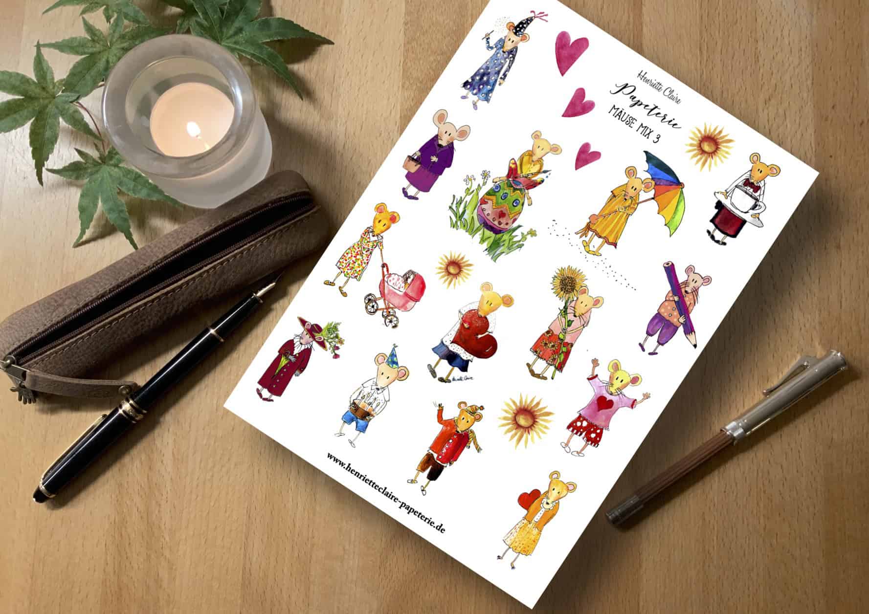 14 Mäuse Sticker Aufkleber bullet journal handgemalt